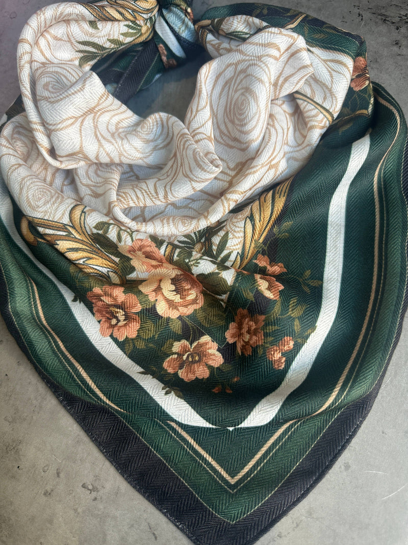 Hunter Green and White Roses Silk Velvet Wild Rag – Steamboat Dry Goods