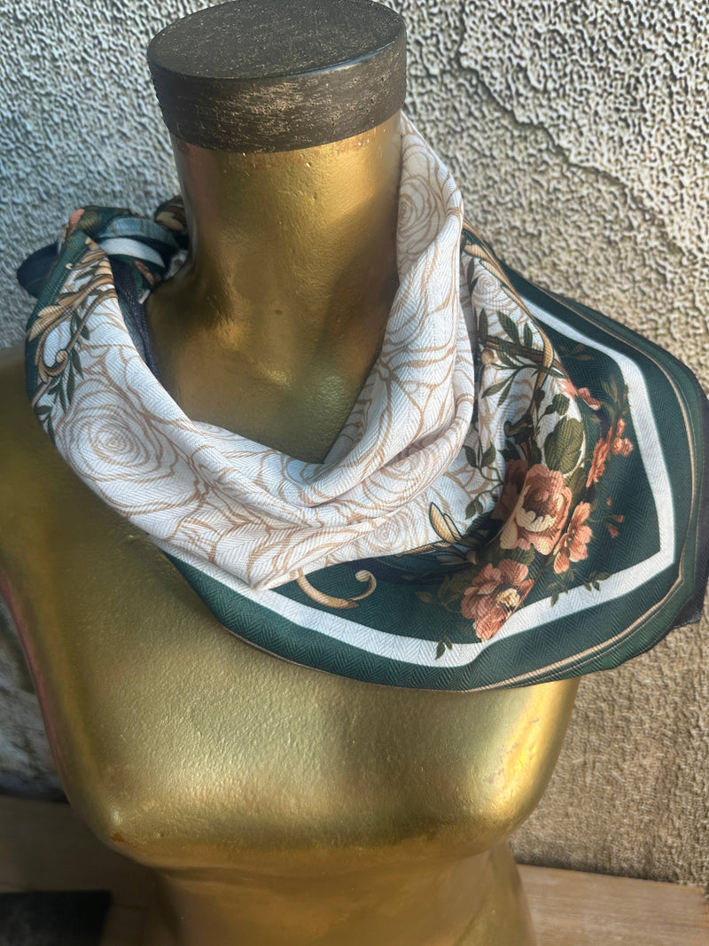 Hunter Green and White Roses Silk Velvet Wild Rag – Steamboat Dry Goods